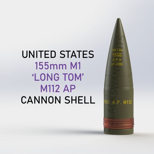 🐚 WW2 United States 155mm Long Tom M112 AP Shell・ 3D File for 3D ...