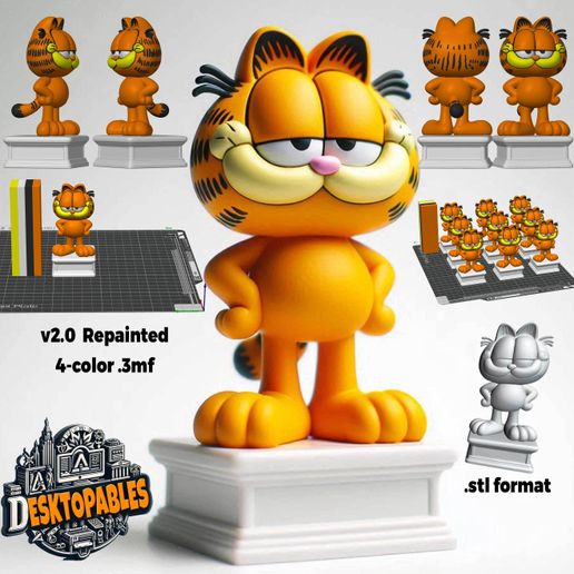 👤 Garfield Bust & Plinth - Newly Repainted! (Multi-Color AMS/STL) - 4 ...