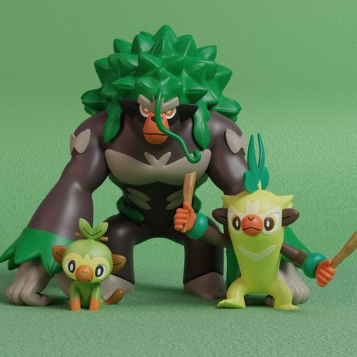 🐉 Pokemon - Grookey, Thwackey and Rillaboom with 2 poses・ STL File for ...