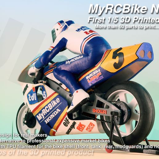 🚗 MyRCBike NSR500, First 1/5 3D printable RC Bike with 1/10 RC Car ...