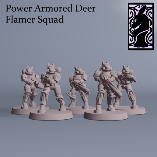 🦌 Power Armored Deer - Flamer Squad・ 3D File for 3D printing・Cults