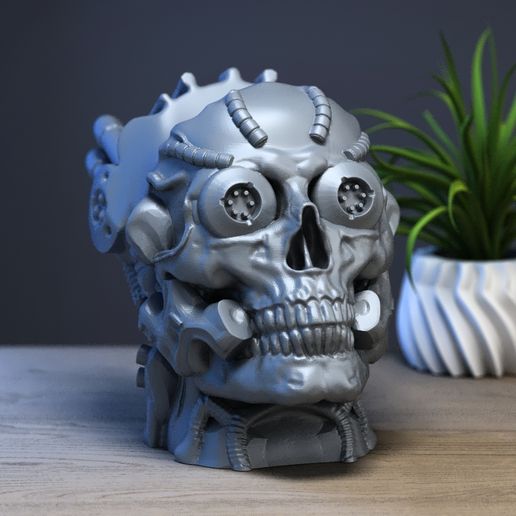 STL file Robot skull Ps5 controller stand, Robot skull head ...