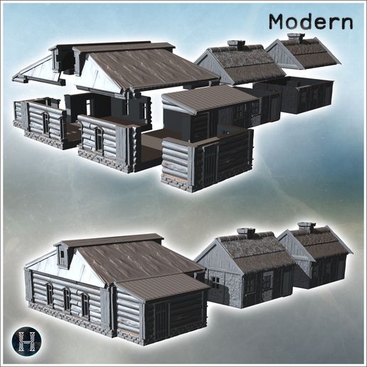 🪵 Traditional wooden houses with thatched roofs and chimneys in rural ...
