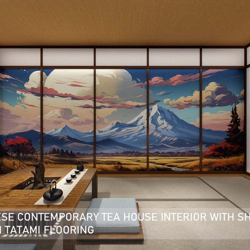 🫖 Japanese Contemporary tea house interior with shoji screen tatami ...