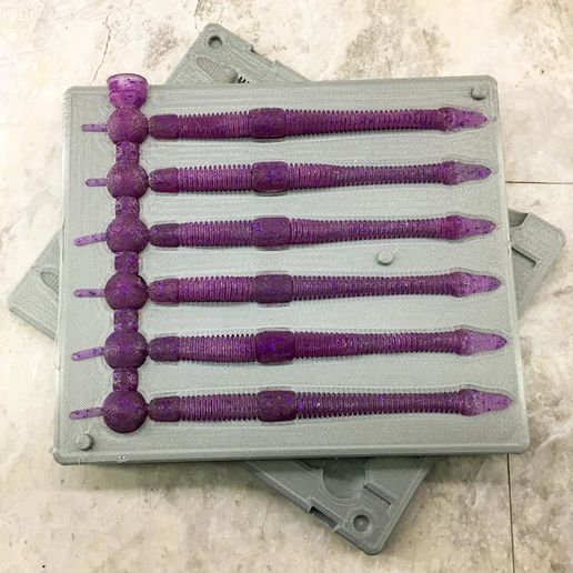 🪱 5.75" Ribbed Stick Worm Soft Plastic Mold・ STL File for ・Cults