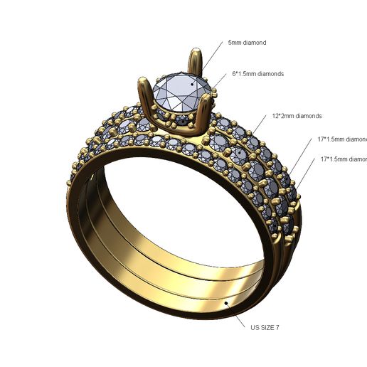 💎 Half etenity gurad 5mm diamond setting 3 prong ring US size 7・ STL ...
