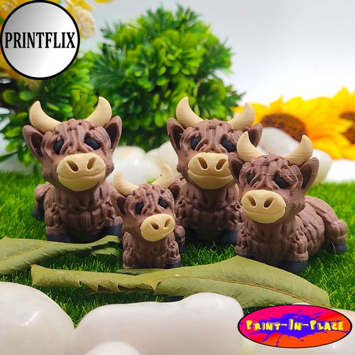 🐄 CUTE FLEXI TINY HIGHLAND COW・ STL File for 3D printing・Cults