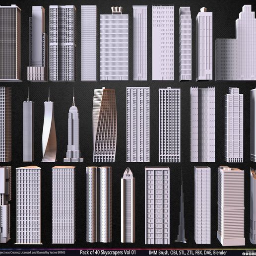 🎮 Pack Of 40 Skyscrapers Volume 01・ 3D File for 3D printing・Cults