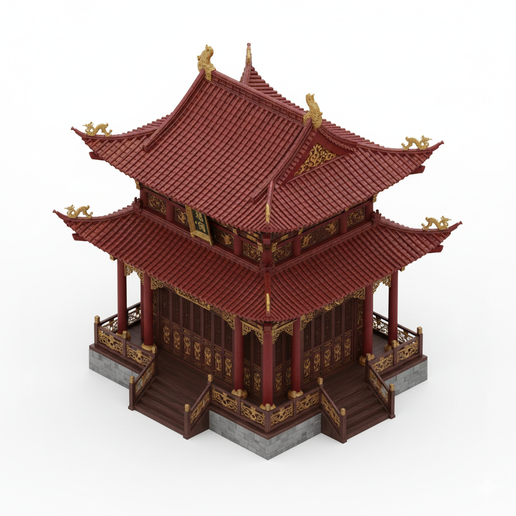 🐉 Imperial Chinese Hall – Two-Story Dragon Roof Temple 3D Model・ STL ...
