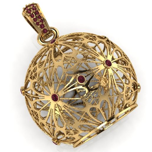 💎 Intricate Gold Geometric Pendant with Ruby Accents・ STL File for 3D ...