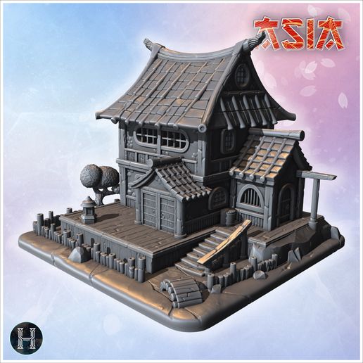 3D file Traditional Japanese house with steep roof, wooden beams, and ...