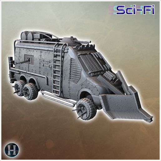 🚗 Armored car with exposed engine, side-mounted weapons, and reinforced ...