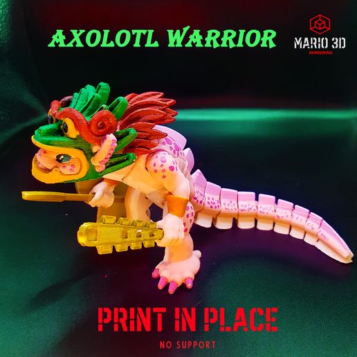 🦎 Axolotl_warrior_flexi_printinplace・ 3D File for 3D printing・Cults