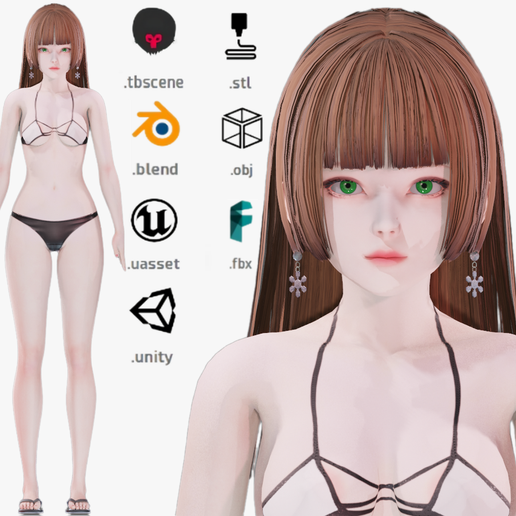 👙 Bikini clothes 0022 - Rig - Unreal - Unity - Blender - Animated - Realistic Female Character ...