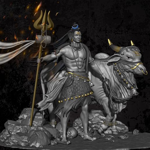 🗿 Lord Shiva and Nandi Ji 3D print model・ STL File for 3D printing・Cults