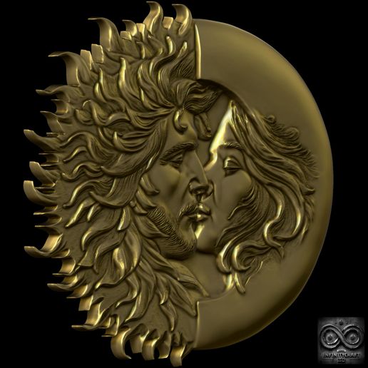 💋 Celestial Kiss Relief – Romantic Sun & Moon Lovers Wall Art for 3D ...