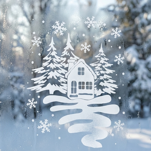 🎄 Christmas Stencil STL File • Winter Cottage & Pine Trees • 3D ...