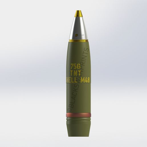 🐚 WW2 United States Sherman 75mm M48 HE Projectile・ 3D File for 3D ...