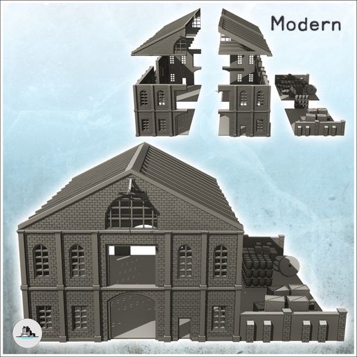 🧱 Large multi-storey brick industrial warehouse with outdoor storage ...