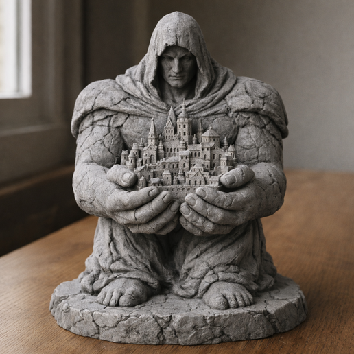 🏙️ Stone Guardian Holding a Miniature City – Fantasy 3D Printable ...