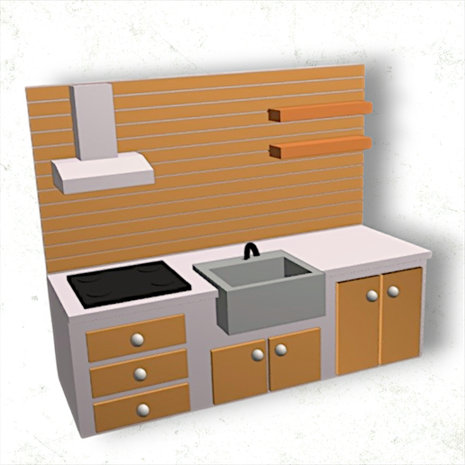 🔪 Compact Kitchen Miniature - 3D Model for Dioramas and Scale Models (1 ...