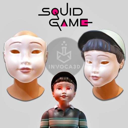 🦑 Face Mask Cheol-Su - Squid Game Male Boy Robot Doll - Young-Hee partner - Cosplay Fanart - EL ...