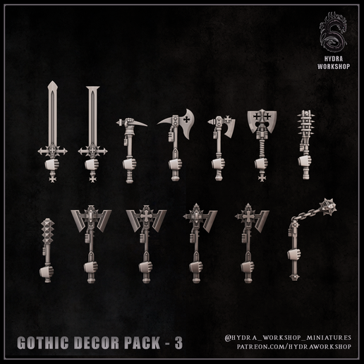 🪓 Gothic decor pack - 3・ 3D File for 3D printing・Cults