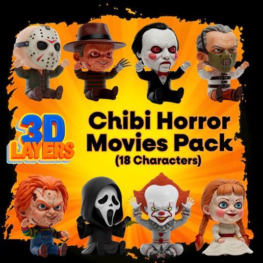 🎬 Chibi Horror Movie Icons Pack (18 Characters) - Halloween・ STL File ...