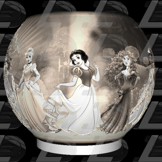 👸 DISNEY PRINCESSES SPHERICAL NIGHT LIGHT LITHOPHANE・ STL File for ・Cults