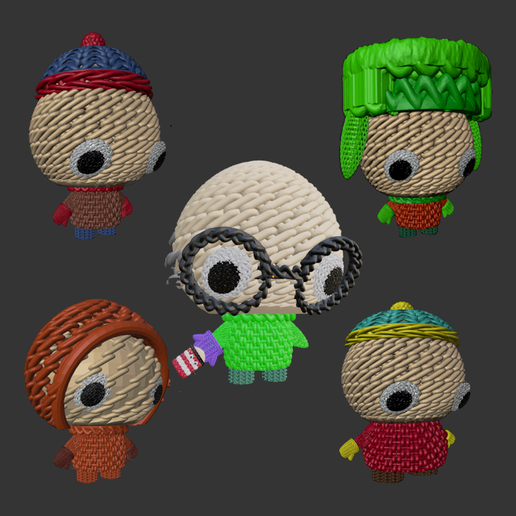 STL file 5 Pouth Park chibis amigurumi knitting style 🎨 ・Template to ...