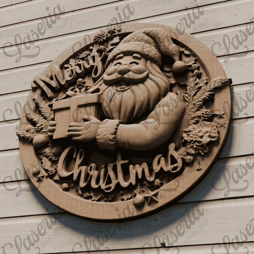 🎄 3D STL Design Merry Christmas Santa with Gift Relief for CNC Routers ...