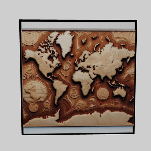 🗺️ Mapa del mundo Topografía para fresadoras láser CNC e impresoras 3D ...