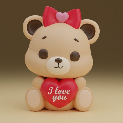 🐻 Valentine bear figure・ STL File for 3D printing・Cults