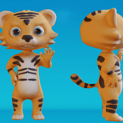🐅 Tiger Cute Topology UV Map Rigged・Free 3D File for 3D printing・Cults