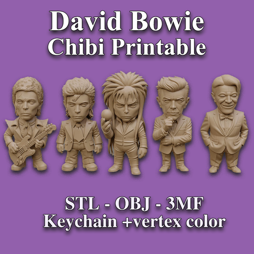 ️ David Bowie 5 Chibi Fan Art Versions (Figure & Keychain)・ 3D File for ...