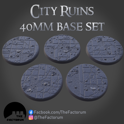 🏙️ 40MM CITY RUINS BASE SET (SUPPORTED)・ STL File for 3D printing・Cults