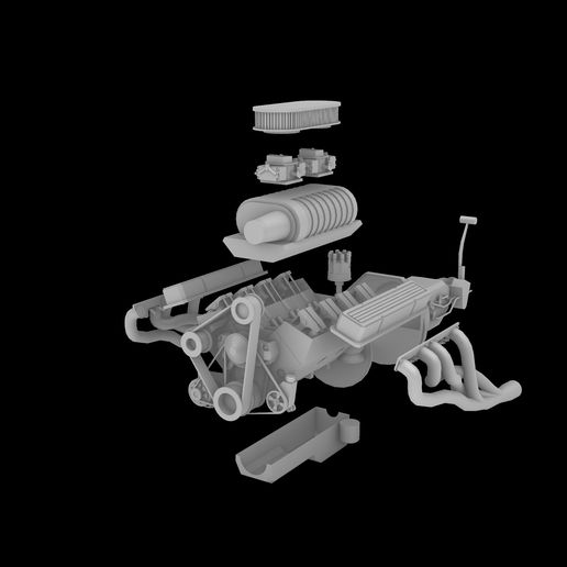 🤏 Chevy Small Block V8 Engine - 3D Model in Separate Parts and Complete ...