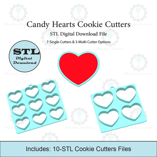🍬 Candy Heart Cookie Cutters | 7-Single Cutters & 3-Multi Cutters ...