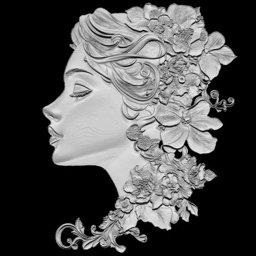 👩 Floral Woman Profile Relief Sculpture・ STL File for 3D printing and ...