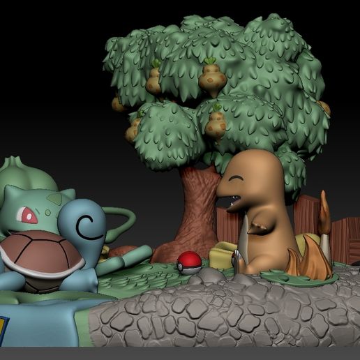 🐉 Diorama Pokemon Bulbasaur Squirtle Charmander Sliced STL・Archivo STL ...