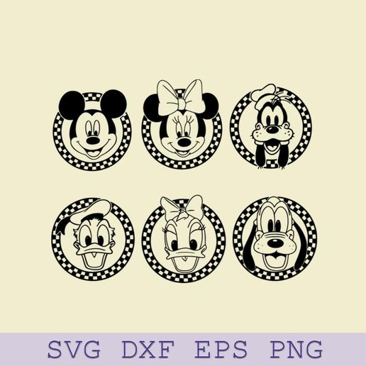 👾 Retro Checkered Mickey and Friends SVG, Disney Cartoon Characters SVG ...