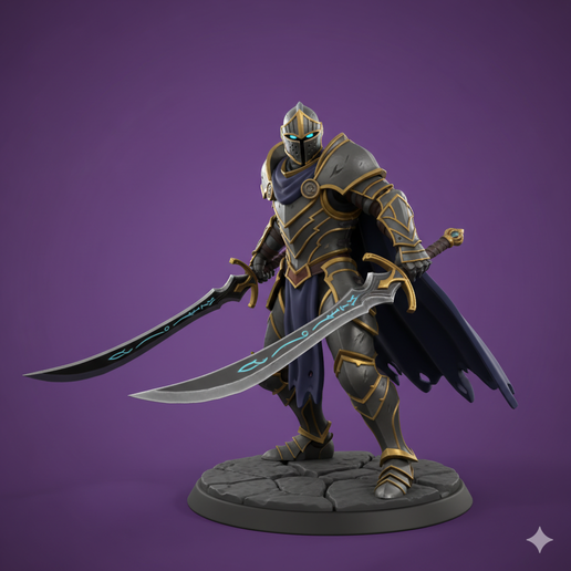 🎲 Single STL Valiant Dual-Wielding Knight - Twin Curved Blades Fantasy ...