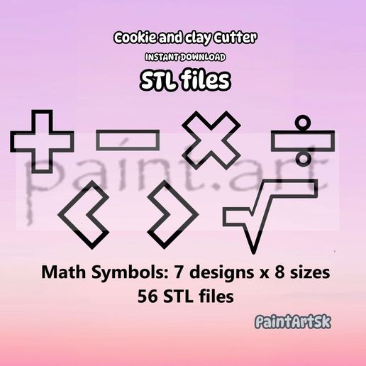 STL file Math Symbols Cookie Cutter, Plus, Minus, divide, multiply ...