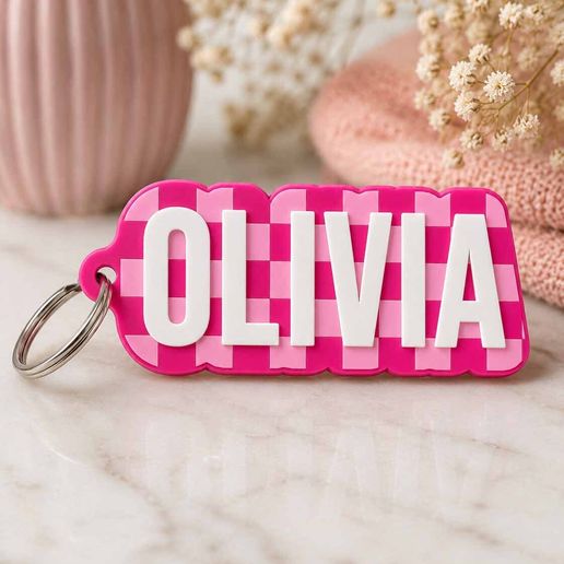 🗝️ Checkered Name Tag - Olivia・Free 3MF File for 3D printing・Cults