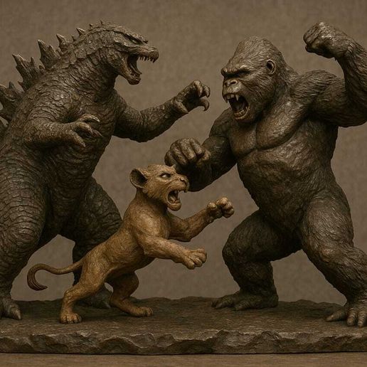 🤴 Iron Sculpted Battle – Godzilla, King Kong & Simba・ STL File for 3D ...