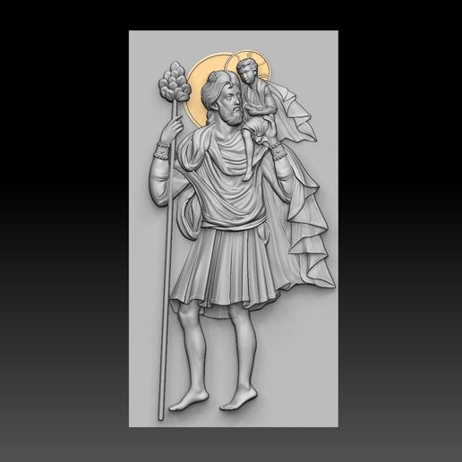 ️ Saint Christopher Carrying the Christ Child – 3D Byzantine Relief ...