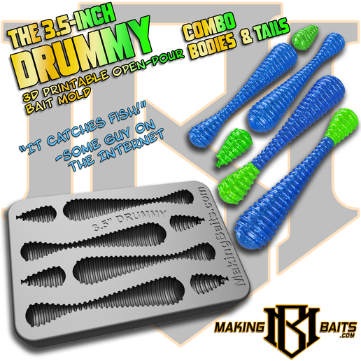 🎣 The 3.5-inch Drummy Finesse Bait Open Pour Combo Mold By MakingBaits ...