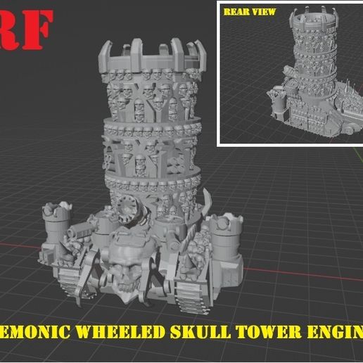 💀 demonic wheeled skull tower engine・ OBJ File for 3D printing・Cults