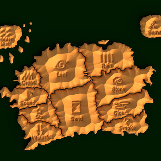🗺️ 3D Map of Naruto - Explore the 12 Ninja Villages!・ STL File for ・Cults