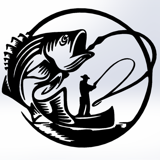 🐠 Fisherman Catching a Big Fish Line Art・ STL File for 3D printing・Cults